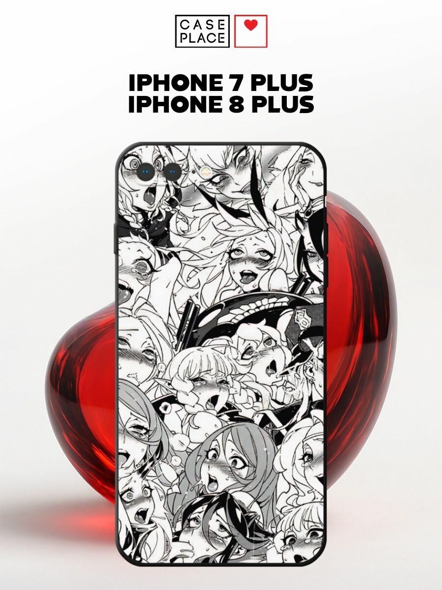 Черный матовый чехол на Apple iPhone 7 Plus/8 Plus / Айфон 7 Plus/8 Plus с принтом Ахегао манга тян