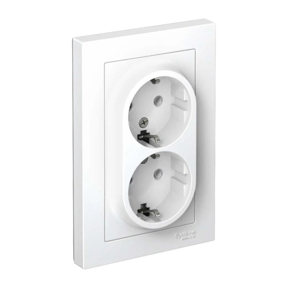 Розетка Systeme Electric 2-м ATLAS DESIGN с заземлением, 16А, в сборе, белая ATN000124 1240135, белый,