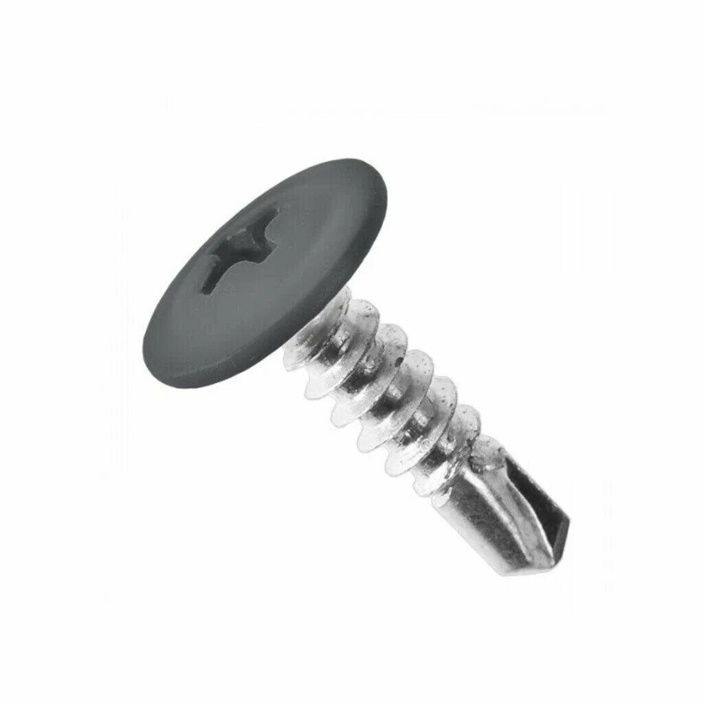 Саморез прессшайба 4,2х19 сверло , стальной , крашеный RAL7024 "Мастерболтиков" ( 100шт )