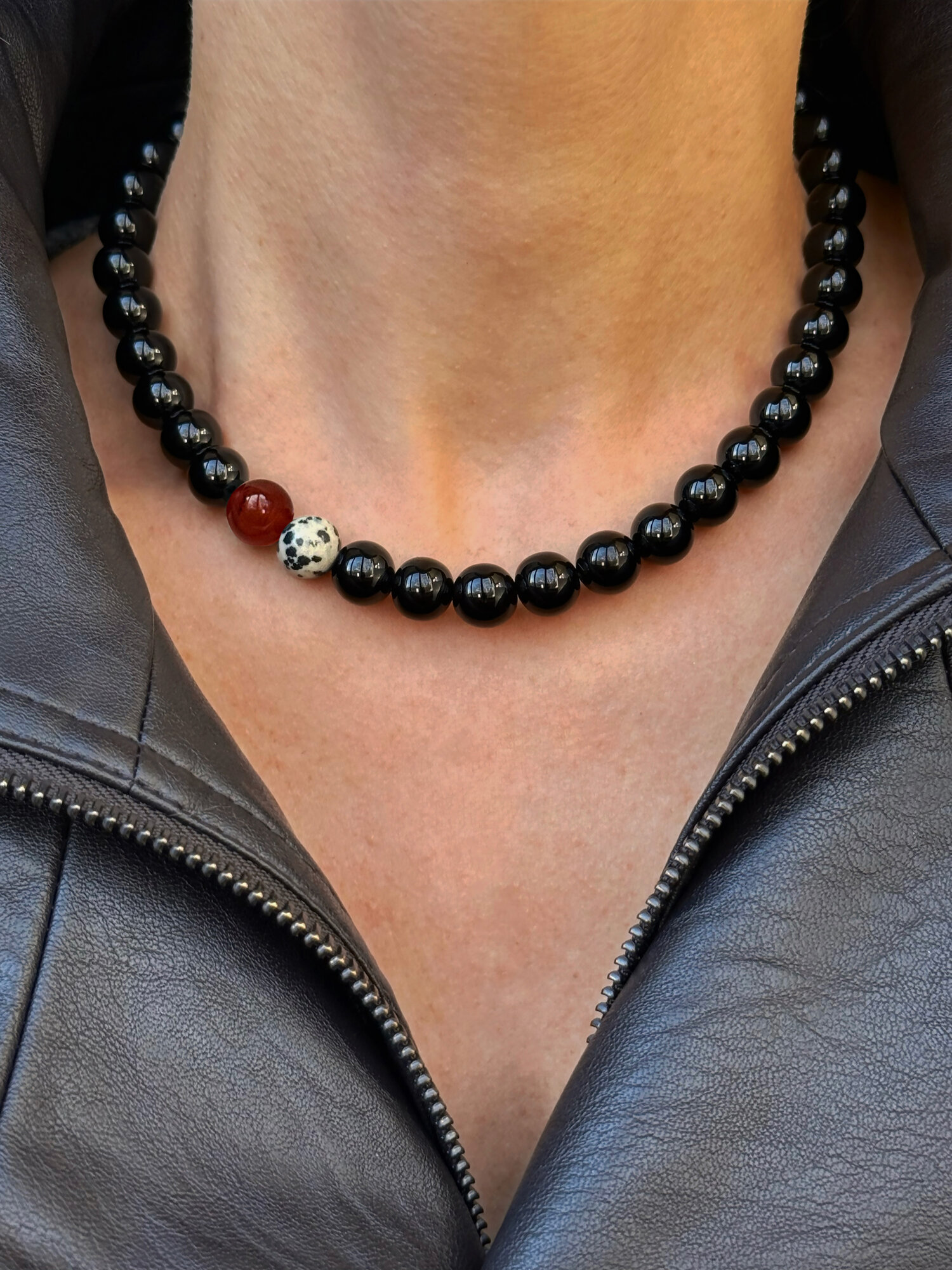 Колье, яшма, оникс, сердолик