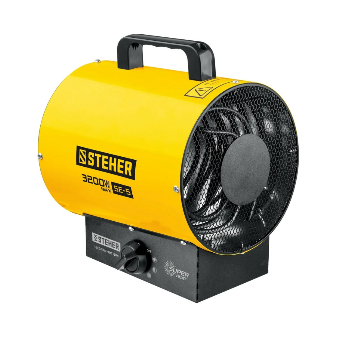 Электрическая тепловая пушка STEHER SE-5, 3 кВт, площадь обогрева 35 кв. м, расход воздуха 260 куб. м/ч, IP21, желтый