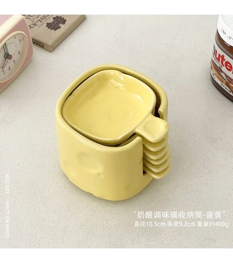 Набор из 6 керамических соусниц с ручкой и трубкой для хранения / Тарелка с закусками в горячем горшочке