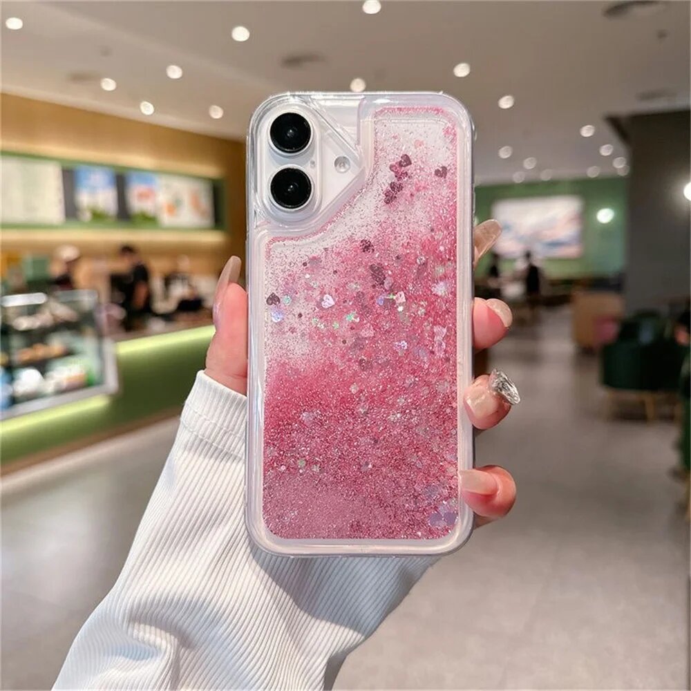 17 Чехол с плавающим блестящим жидким блеском для iPhone Air 16 Plus 15 14 Pro Айфон 16 Про, Pink