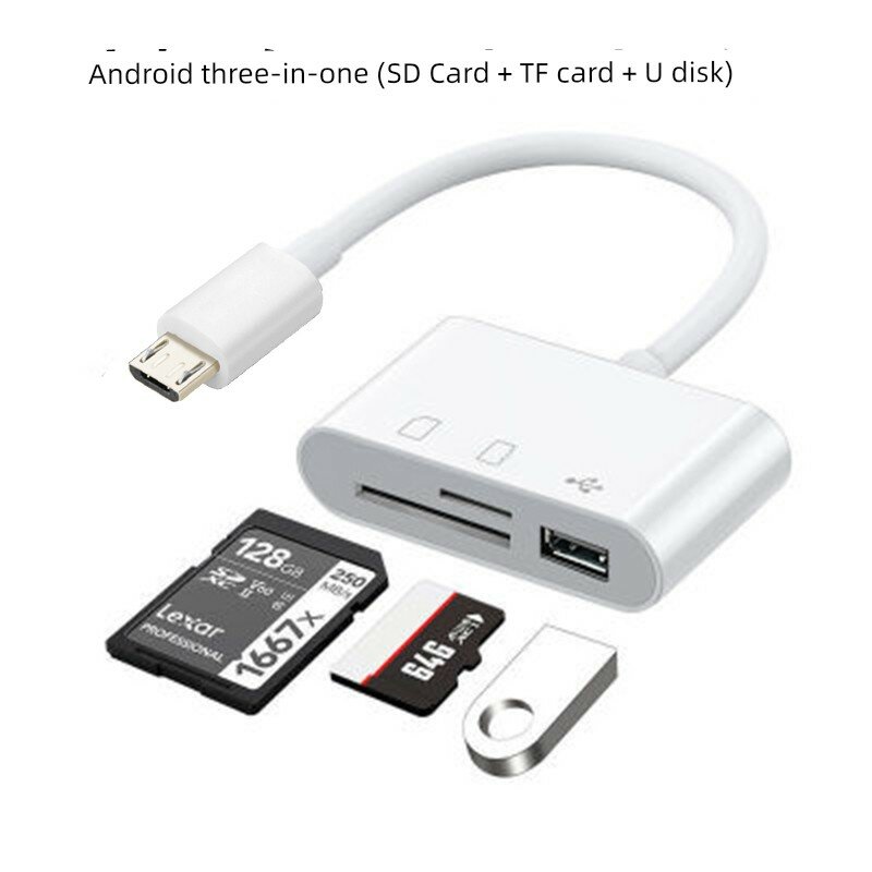 Адаптер-кардридер Type-C «три в одном», подходит для мобильных телефонов Apple, Huawei, интерфейс USB, камера Xiaomi,