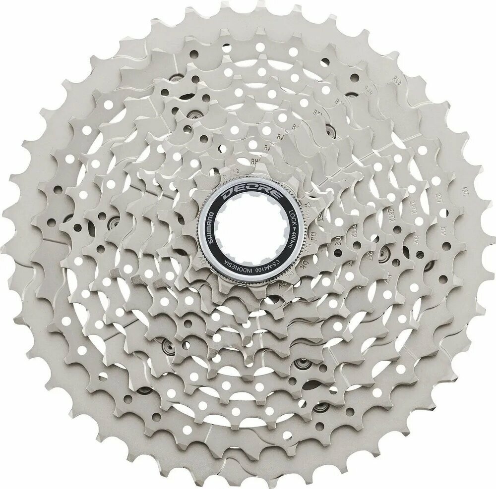Комплект. Кассета Shimano Deore CS-М4100 на 10 скоростей, 11-42T, серебристая, без коробки (OEM) + съемник кассеты в подарок