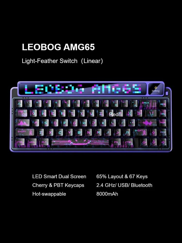 LEOBOG Клавиатура беспроводная AMG65, Light Feather Switch, фиолетовый, черный матовый