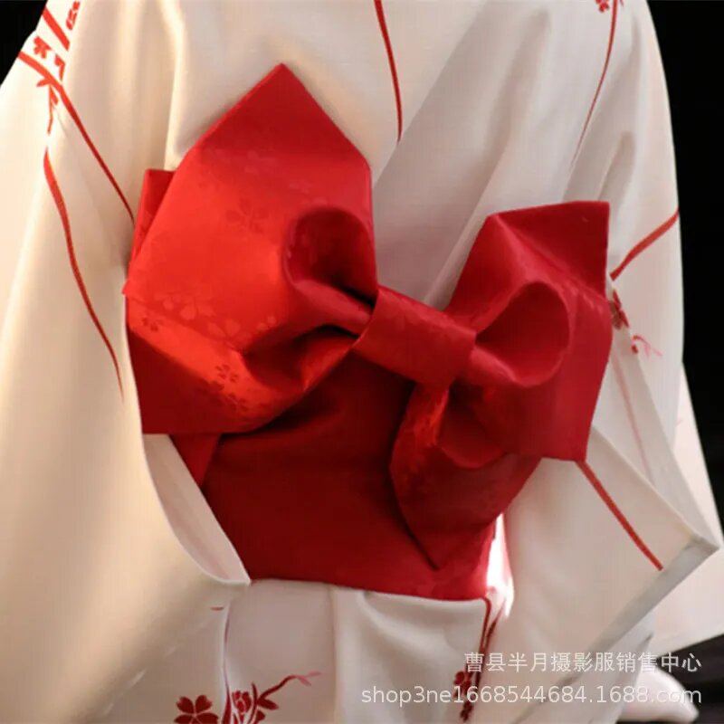 Женское японское кимоно Юката из полиэстера Белый, red