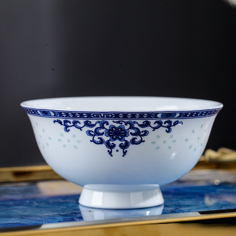 Оптовая продажа Цзиндэчжэнь Костяной фарфор Чаша для лапши Высокие ноги против ожогов Чаша для риса Китайский отель