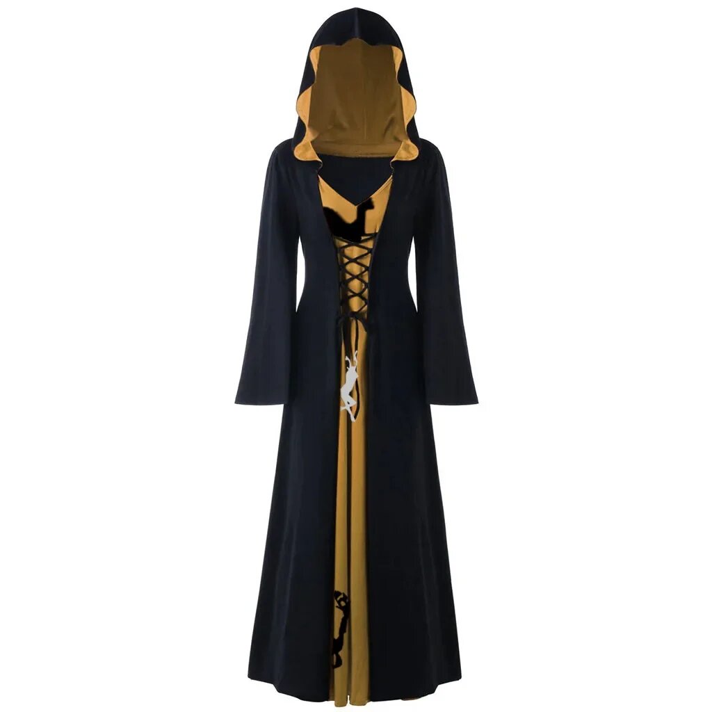 Средневековое платье ведьмы из полиэстера Черный, XL, Хаки