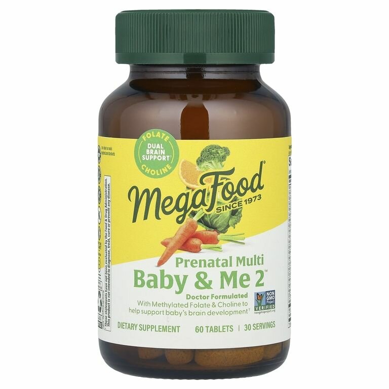 Megafood, Baby & Me 2, Prenatal Multi, мультивитамины для беременных, 60 таблеток