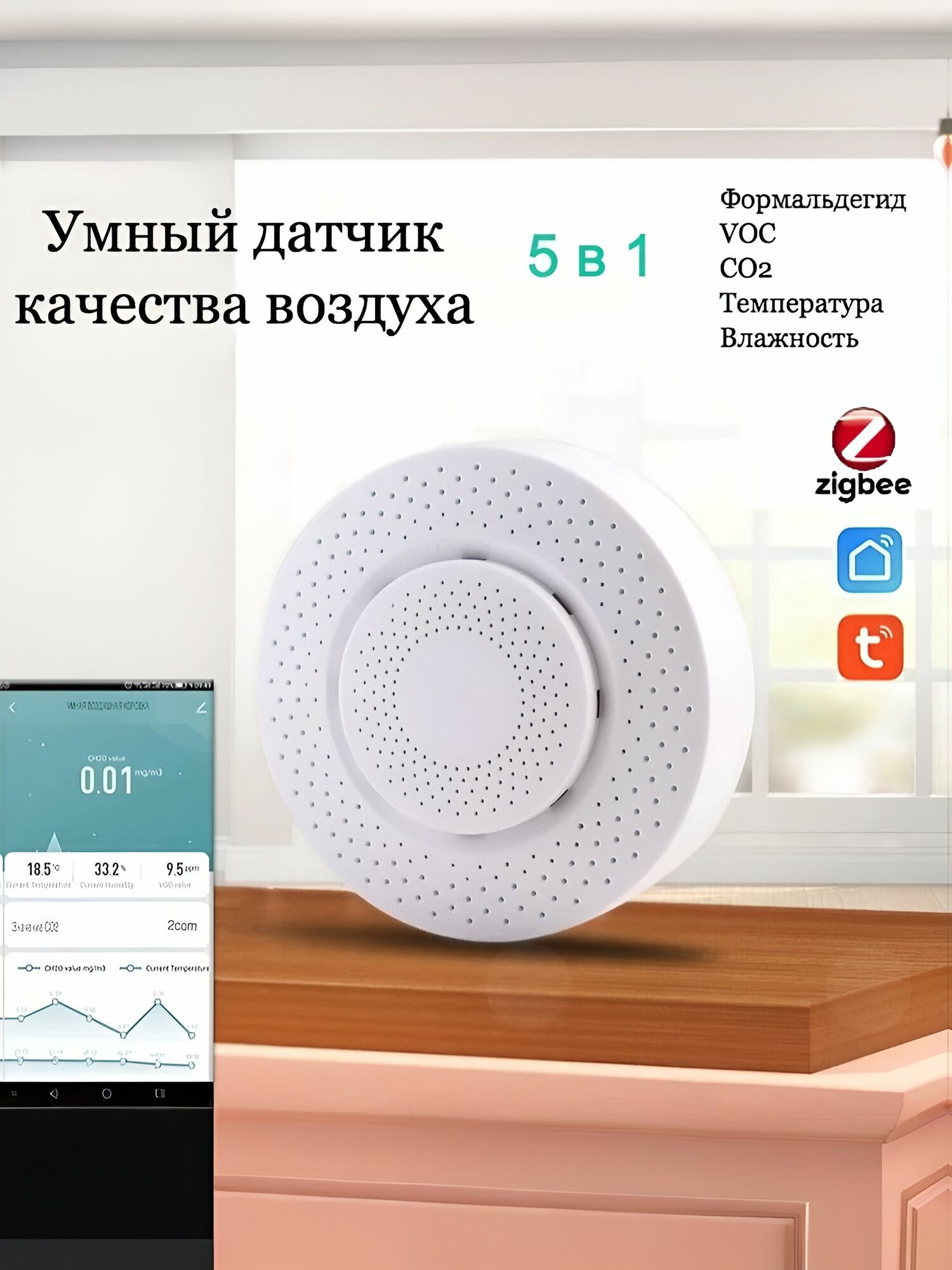 Умный датчик качества воздуха 5 в 1 Tuya Zigbee
