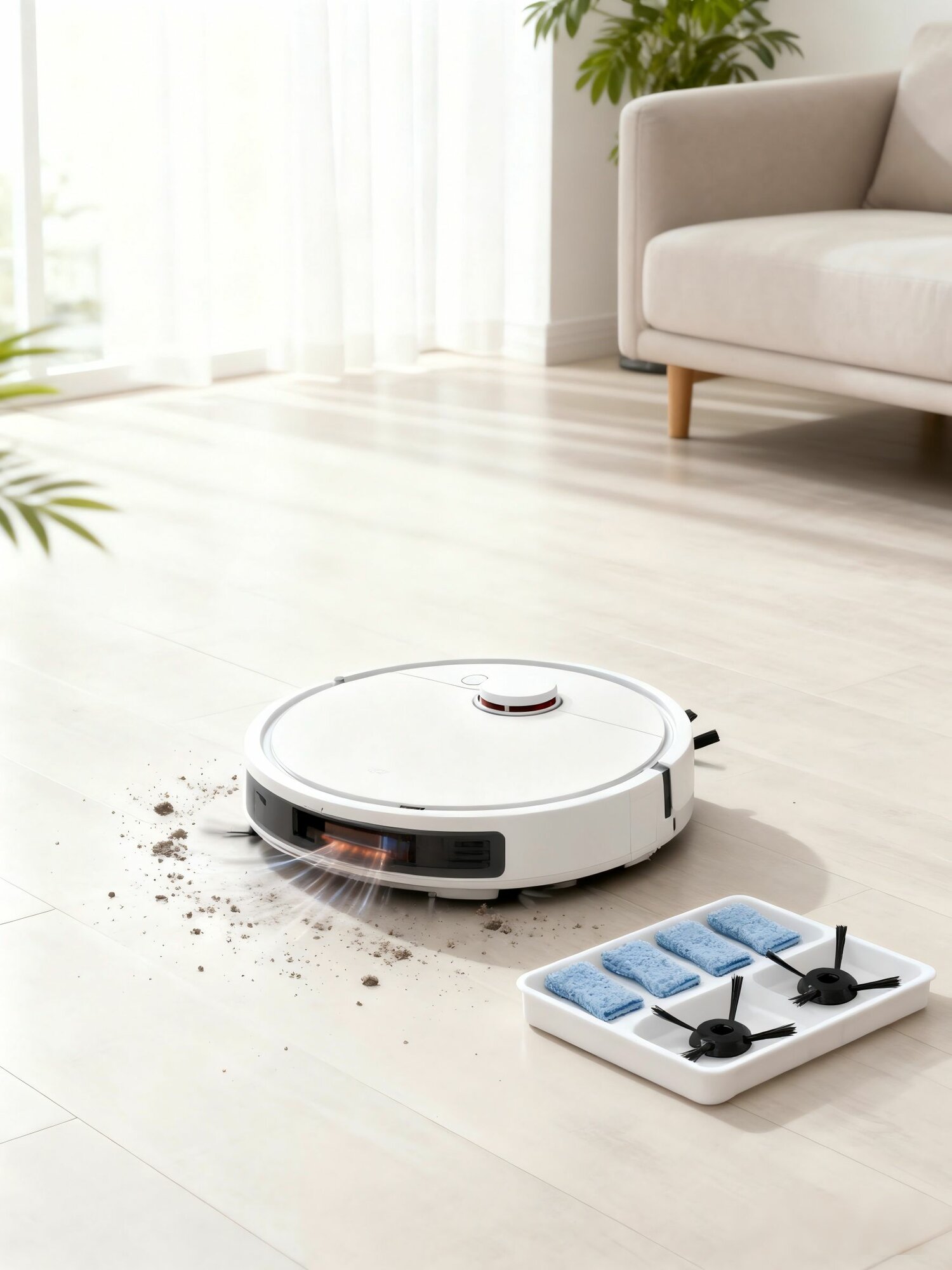 Мини робот пылесос + аксессуары (2 боковые щетки + 4 швабры)