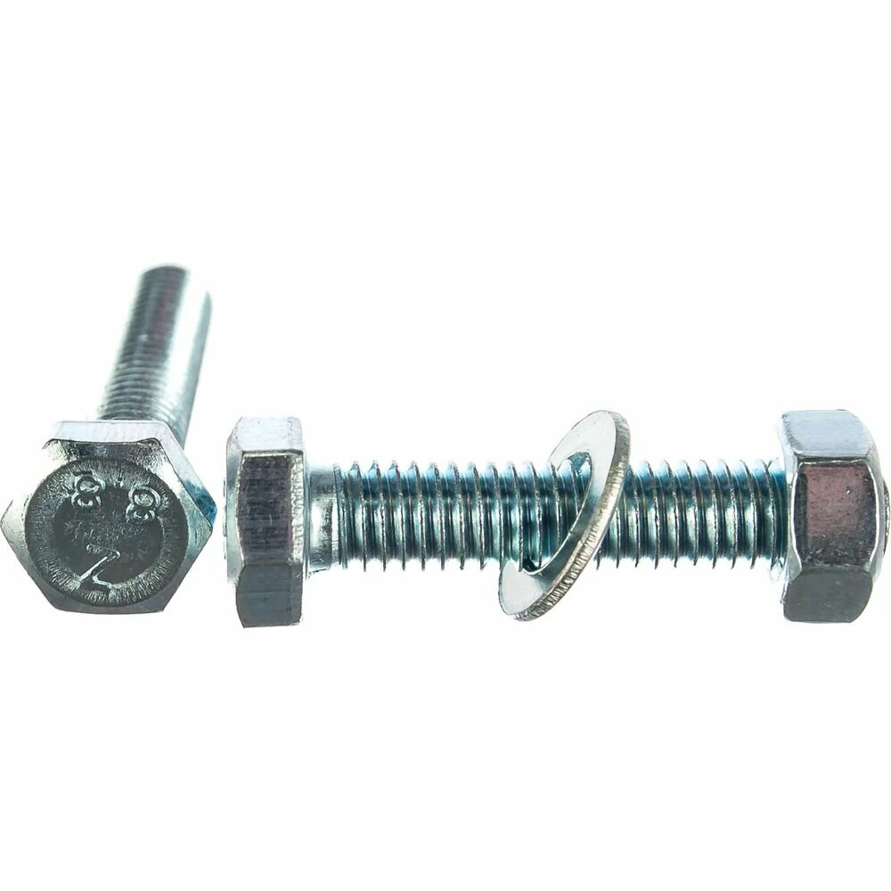 Болт Tech-Krep/Zitar DIN933 с шестигранной головкой, оцинкованный М6х30 + гайка + шайба 8 шт - пакет 114051