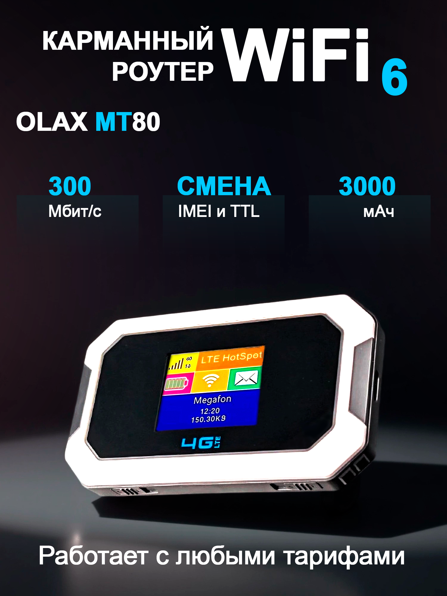 Карманный 4G WiFi роутер OLAX MT80 CRC9 MIMO IMEI TTL 3000 мAh слот для сим-карты 300 Мбит/с