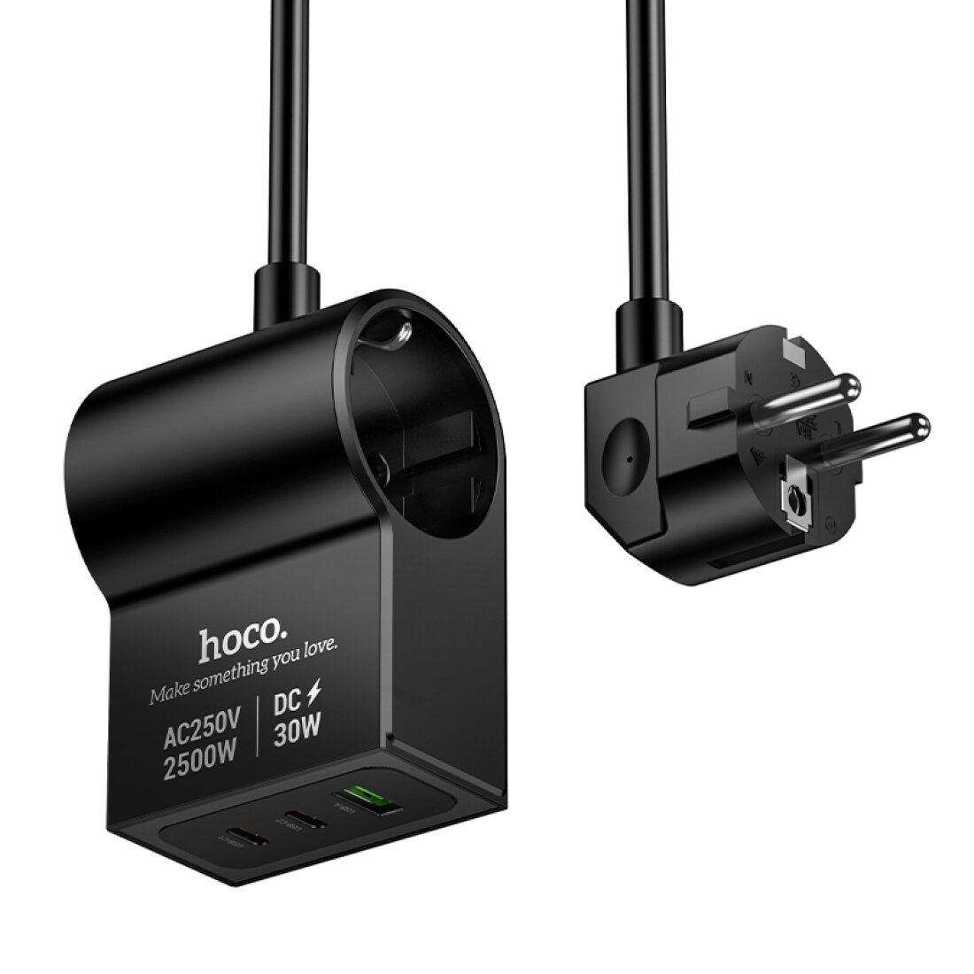 Сетевой фильтр на 1 розетка+1 USB+2 PD, 1.5м, AC33, HOCO, черный