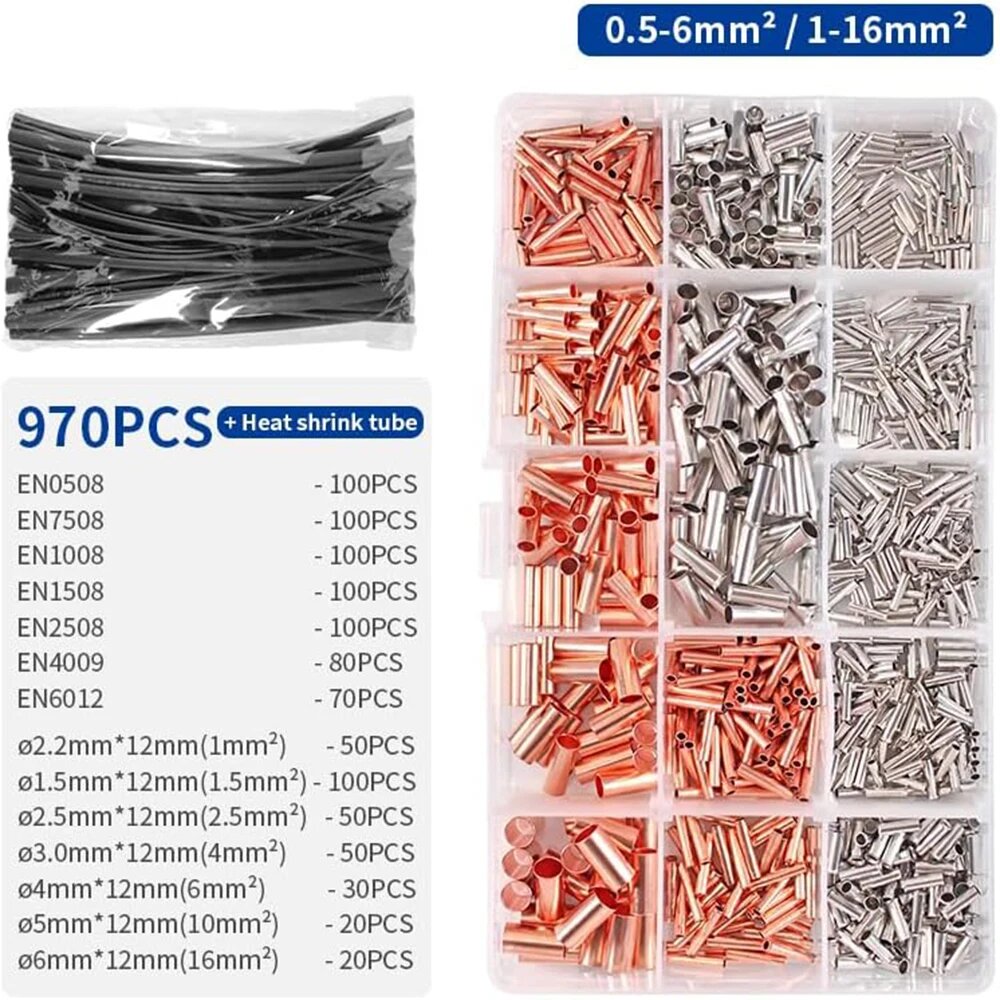 Набор кабельных наконечников 970pcs + термоусадка