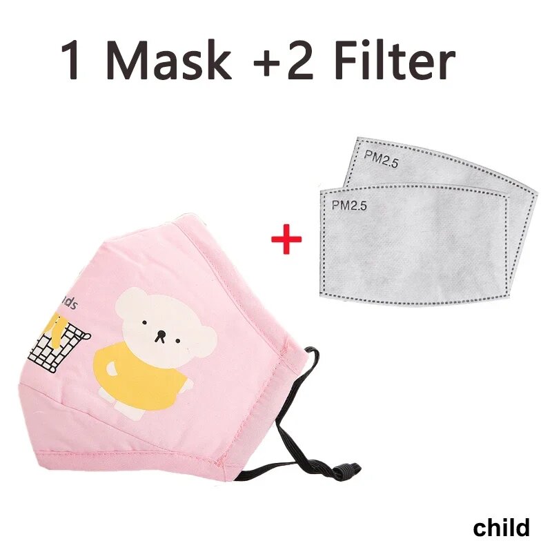 Детская маска Pink с медведем + 2 фильтра PM2.5