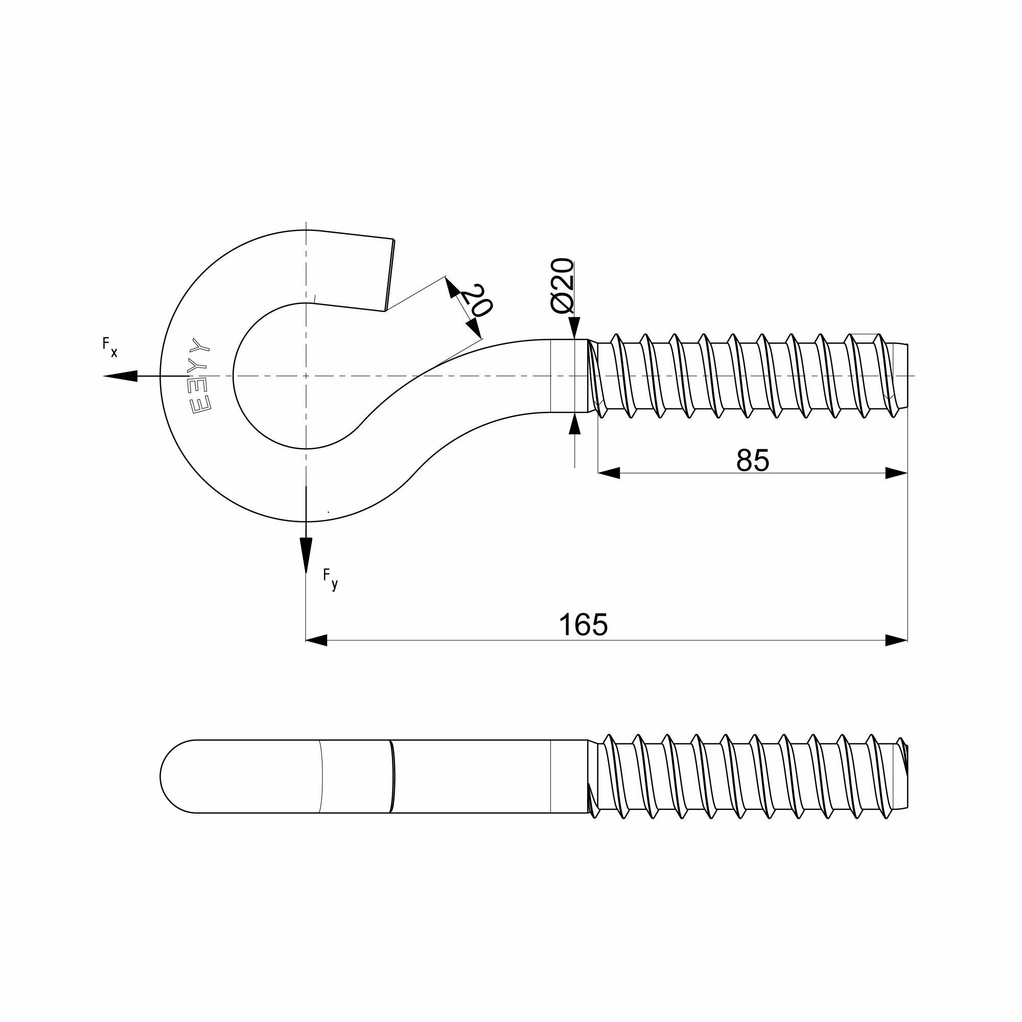 Крюк вкручивающийся в дерево энервик /ENSTO SOT16.10R (SOT16.10) 16, L 170, (упаковка 1 шт.) SOT16.10R-1