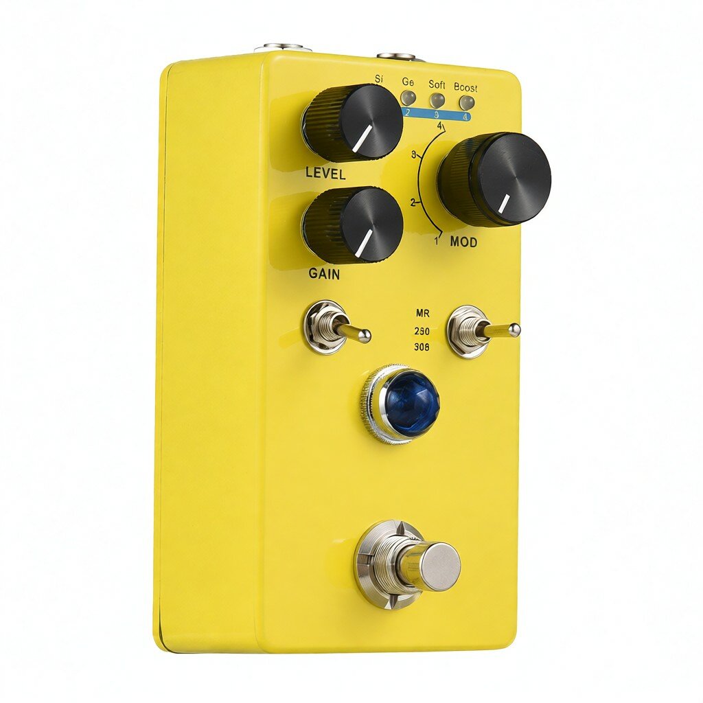 Эффектный педаль для электрогитары Distortion/Overdrive/Preamp с 4 режимами переключения, регулировкой Level/Gain, компактным размером 122*67*40mm, весом 254g, металлическим корпусом, питанием DC9V 100mA, 3-режимным переключателем Mxr/d250/yjm308, модель