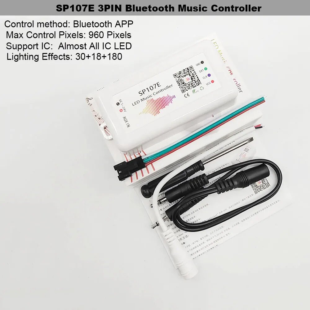 RGB-контроллер WS2812B WS2811 Wi-Fi/Bluetooth для светодиодных лент Белый, SP107E 3PIN
