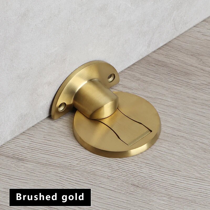 Невидимая напольная присоска из нержавеющей стали без перфорации с клеем, предотвращающая столкновения, дверной стопор, сильная магнитная присоска для двери Brushed gold