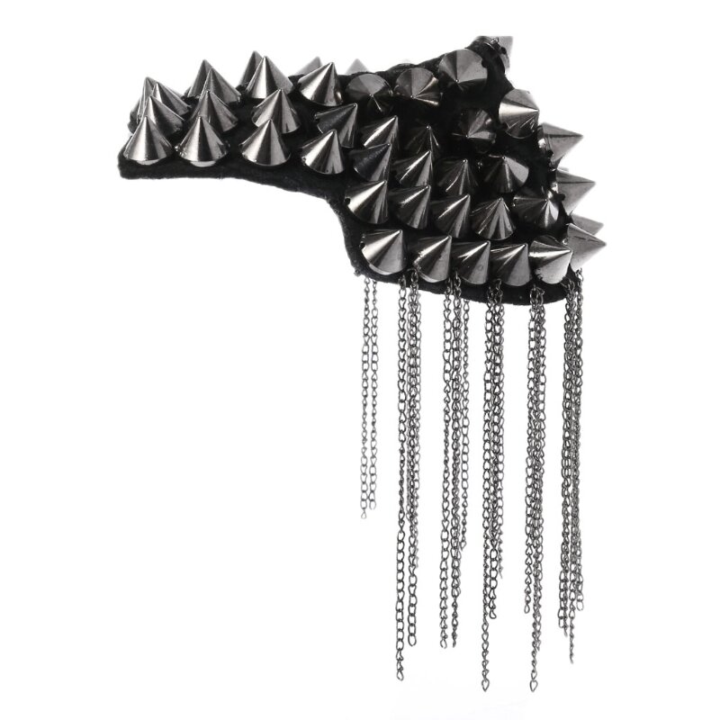 Punk Gothic Tassel Stud Rivet Pin Brooch Epaulette Shoulder Mark Board Epaulet