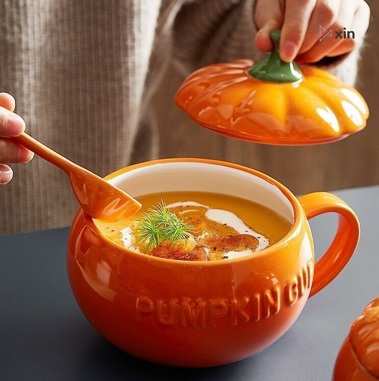 Чаша супница в виде тыквы,14.5*18cm, Поставляется с ложкой