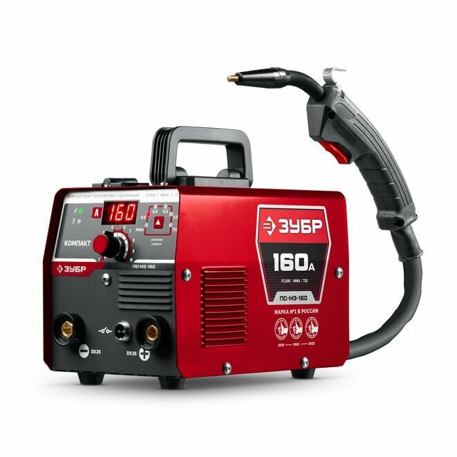 Полуавтомат сварочный, без газа, горелка ПС-160, ЗУБР компакт, FCAW, MMA, TIG, 160 А