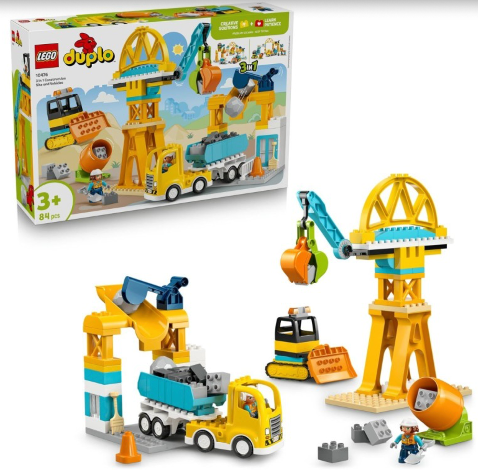 Конструктор LEGO DUPLO 10476 Строительная площадка с транспортными средствами 3-в-1, 84 эл.