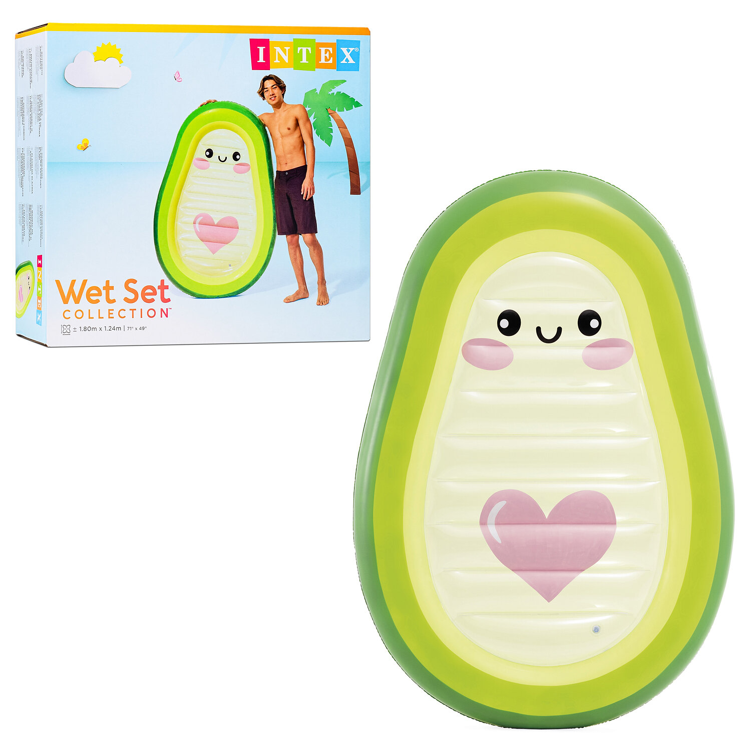 Надувной матрас-плот для плавания 180х124 Авокадо, до 100кг, 58739EU INTEX