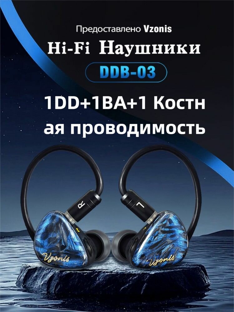 ZSFS Наушники проводные, 3.5 мм, темно-синий