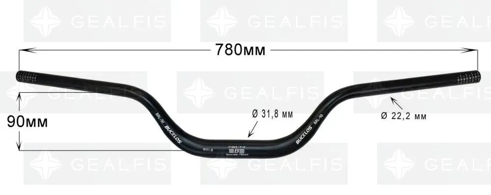 Руль для велосипеда 31.8мм 780мм, подъем 90мм