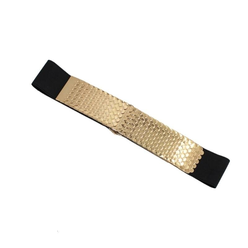 Пояса, Широкий Эластичный пояс с рисунком из рыбьей чешуи-Золотой