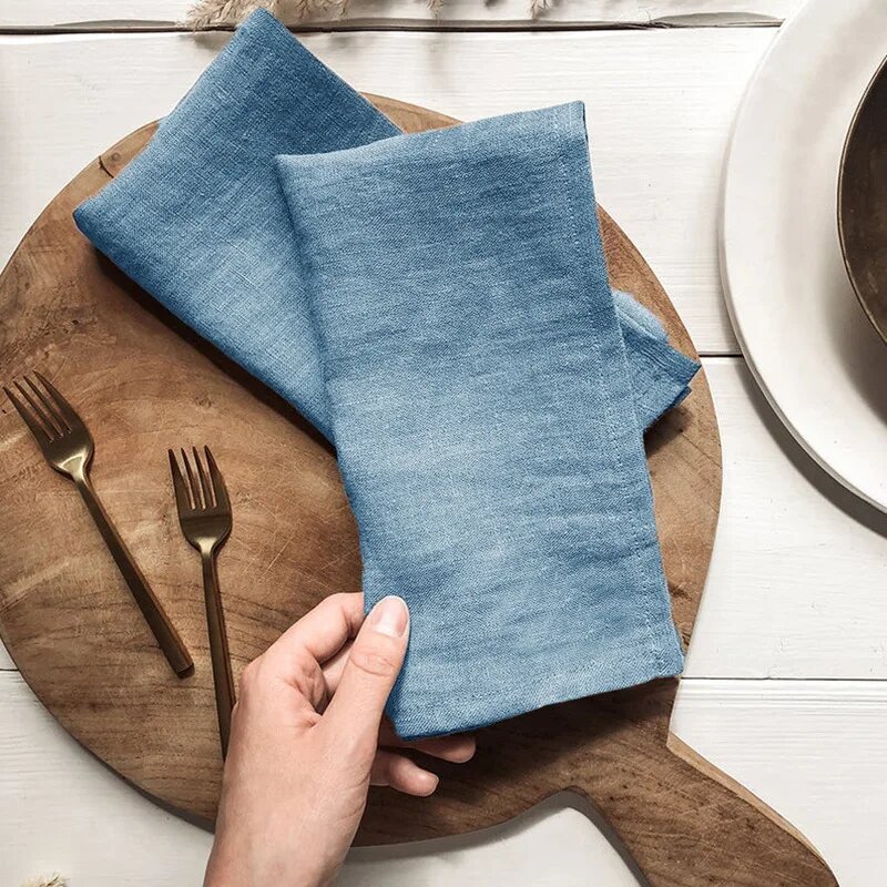 Высокое качество, 100% чистый лен, салфетки для ресторана, свадьбы, ужина, однотонная ткань из чистого льна, классическая домашняя салфетка на заказ Синий, 4pcs Gray-blue