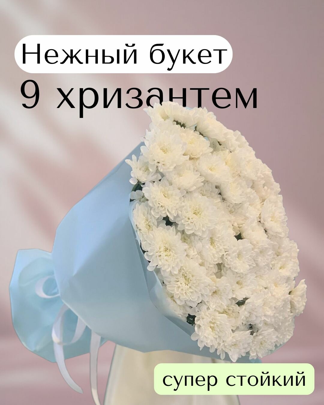Букет из 9 белых хризантем. Живые цветы в подарочной упаковке.