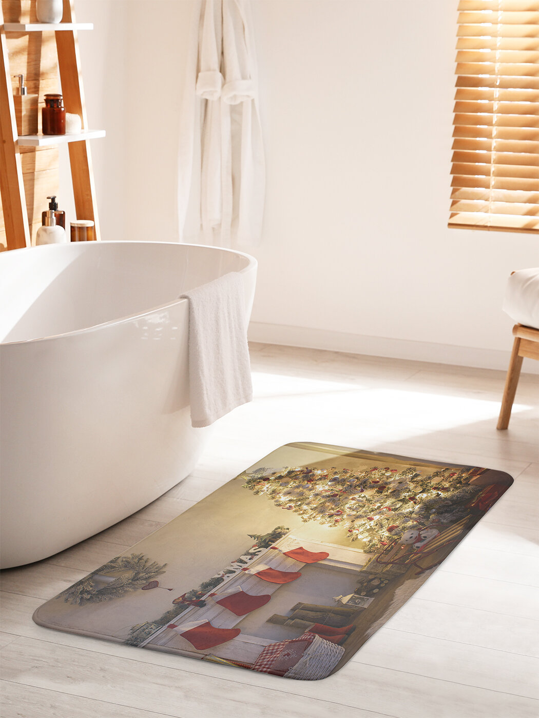 Коврик для ванной комнаты и туалета противоскользящий "Новогодняя атмосфера" 60х100 см, JoyArty, серия Новый год