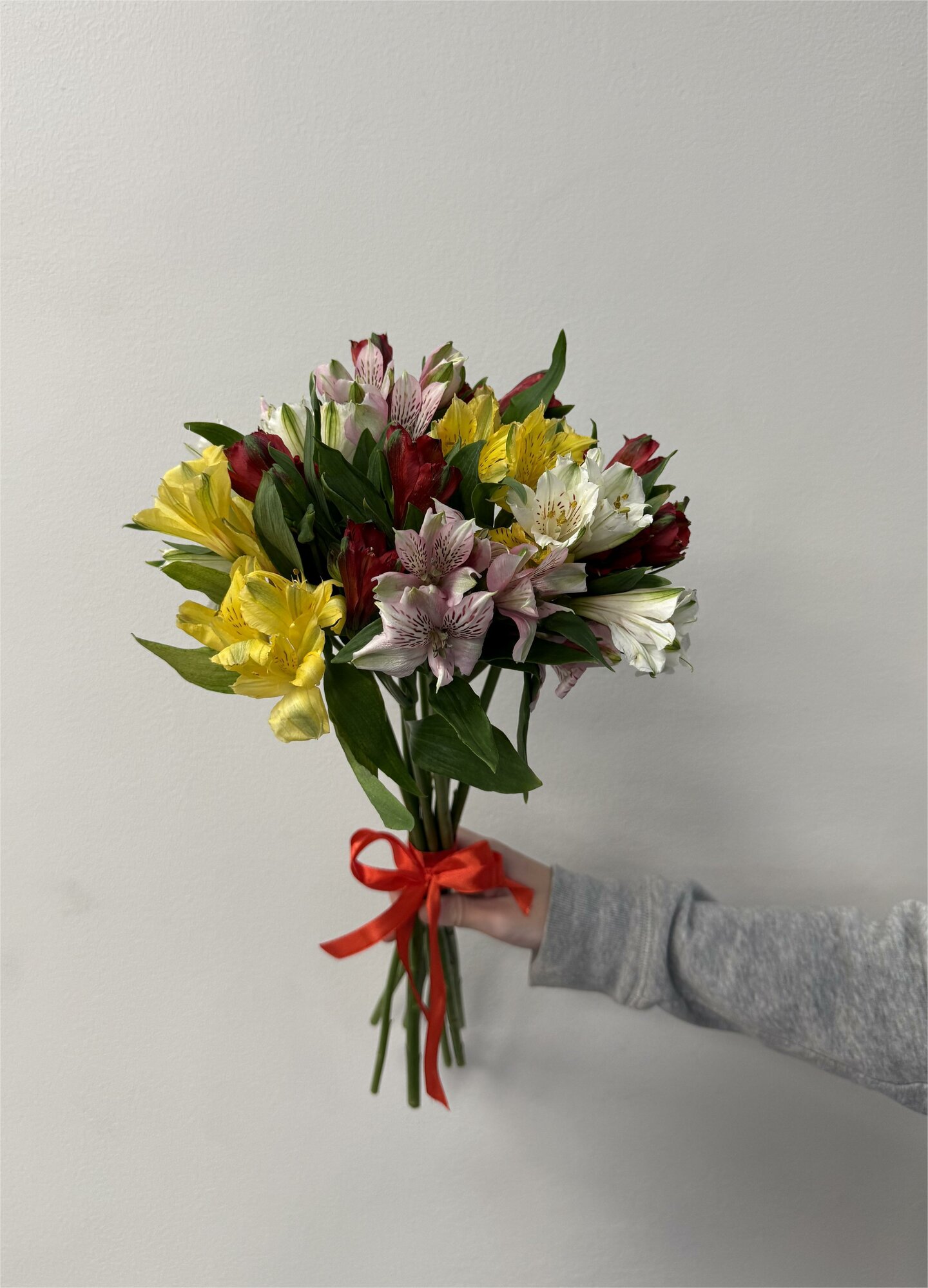 Букет из 9 альстромерий микс под ленту, монобукет, 50 см | Турбофлора