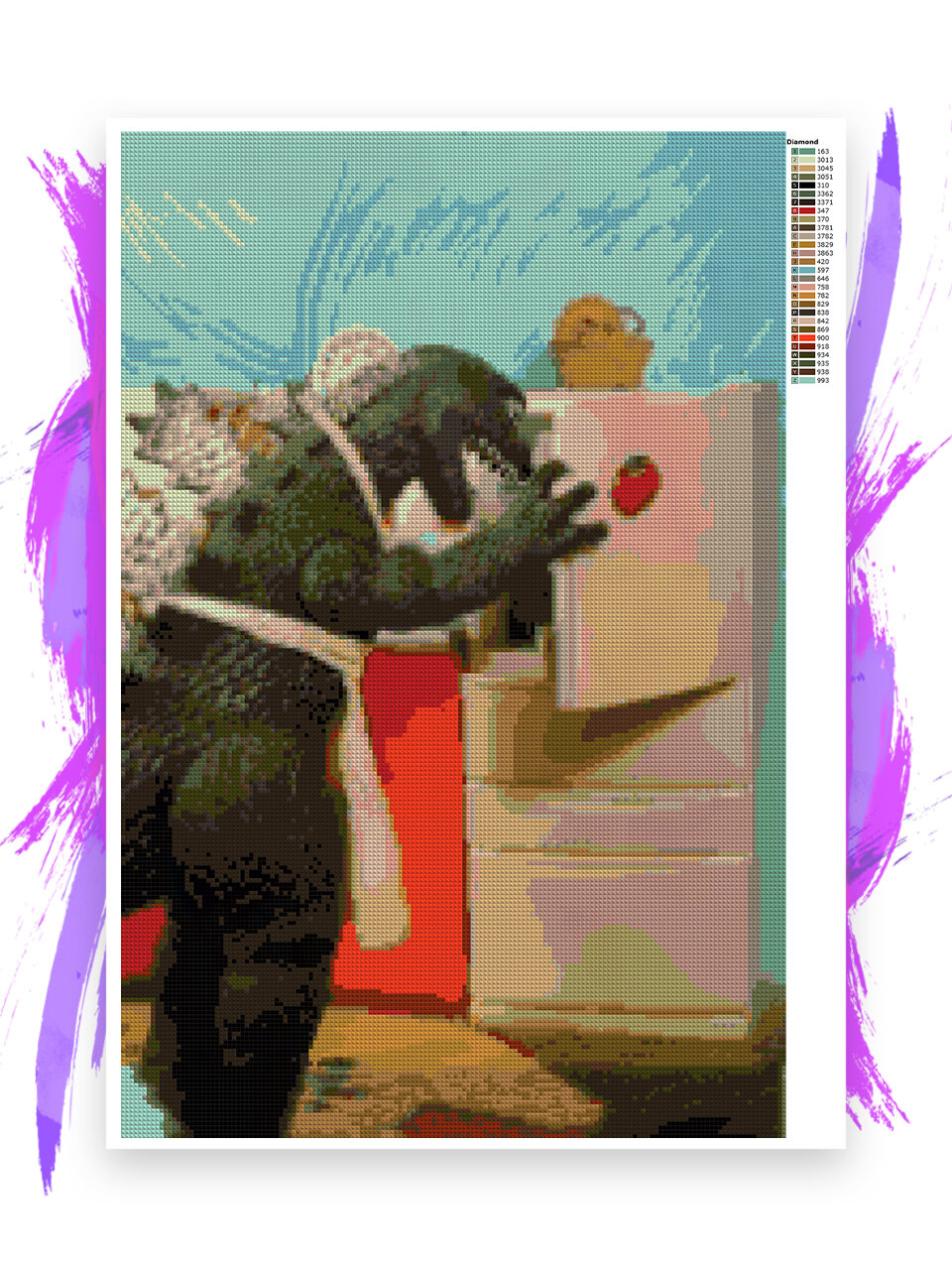 Алмазная мозаика без подрамника - вышивка Годзилла и холодильник 40 х 60 см