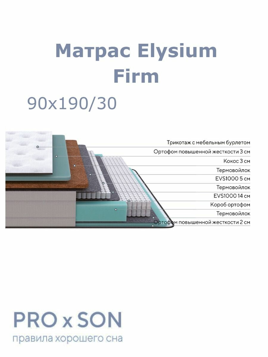 Матрас 90х190 Proson Elysium Firm 2000 пружин Жесткий Латекс