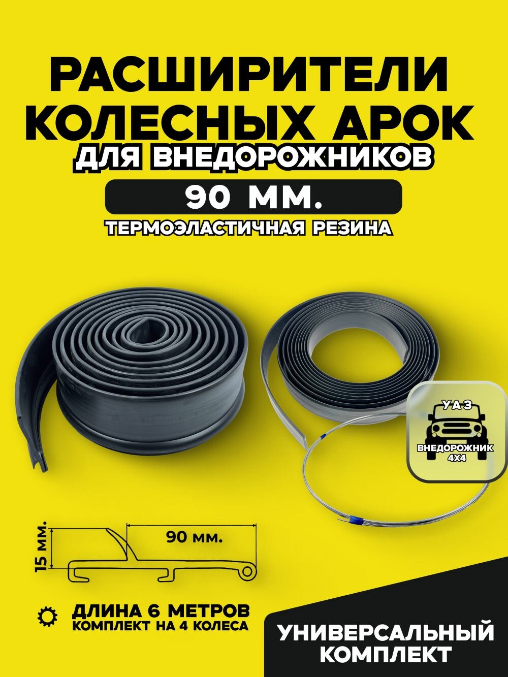 Расширители колесных арок для внедорожников (универсальный комплект) 90 мм.