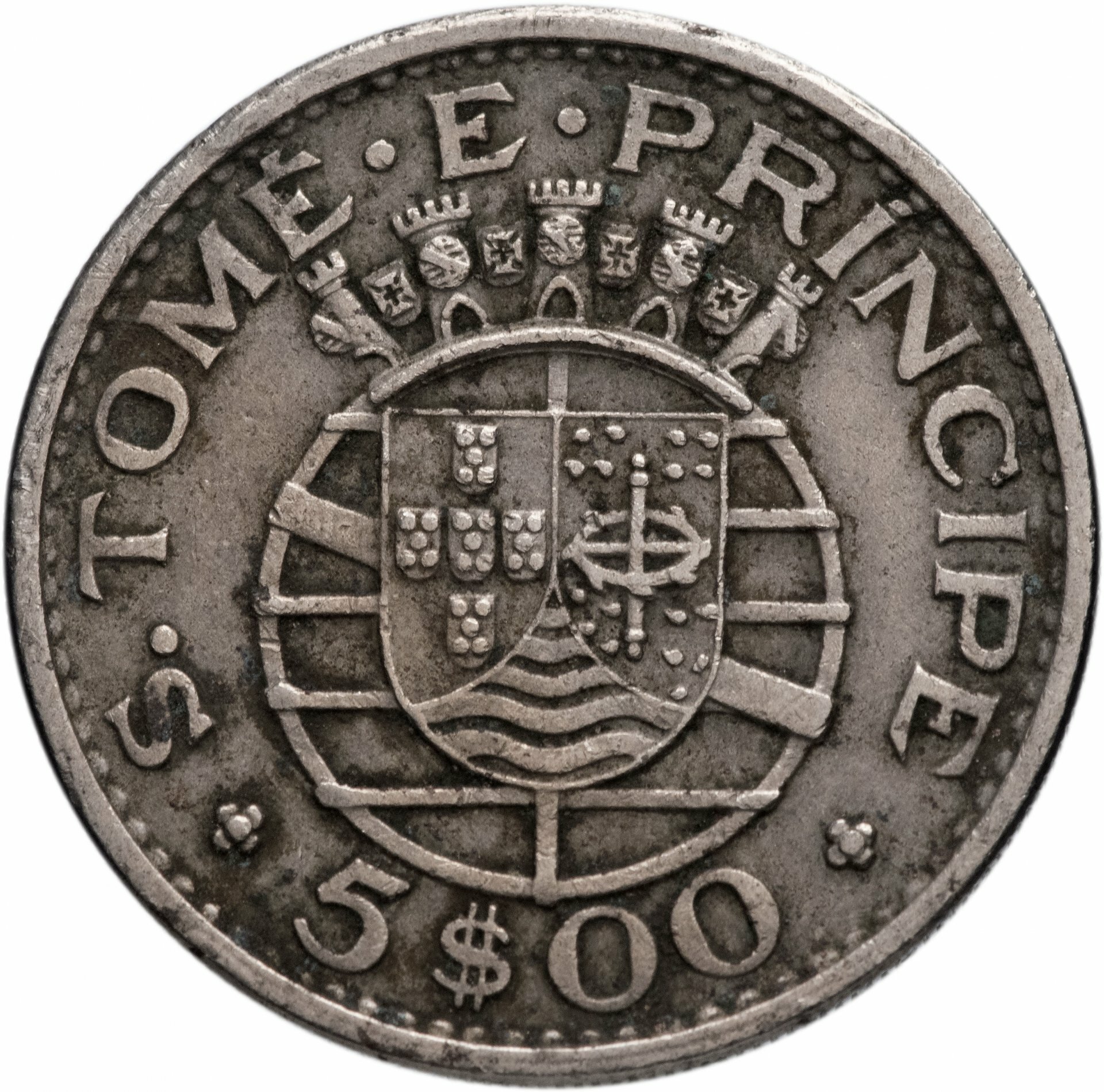 Сан-Томе и Принсипи 5 эскудо 1971, Мельхиор медь-никель, в сохранности VF