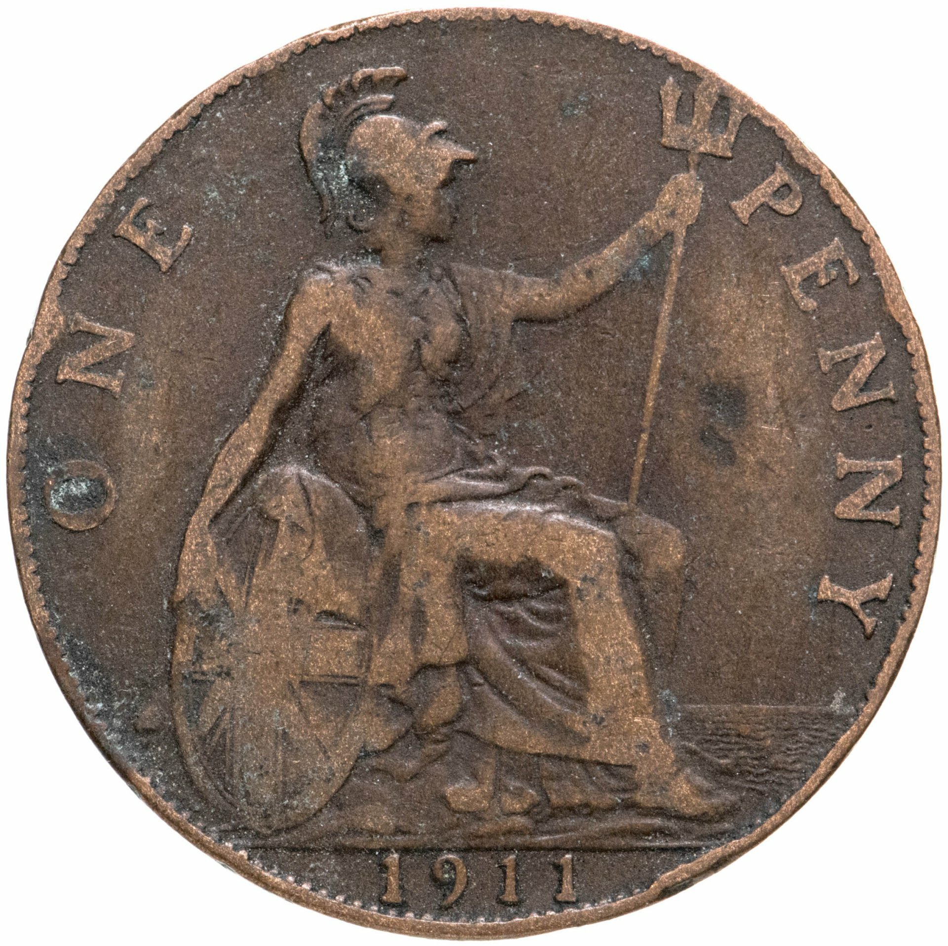 Великобритания 1 пенни penny 1911, Бронза, в сохранности VF
