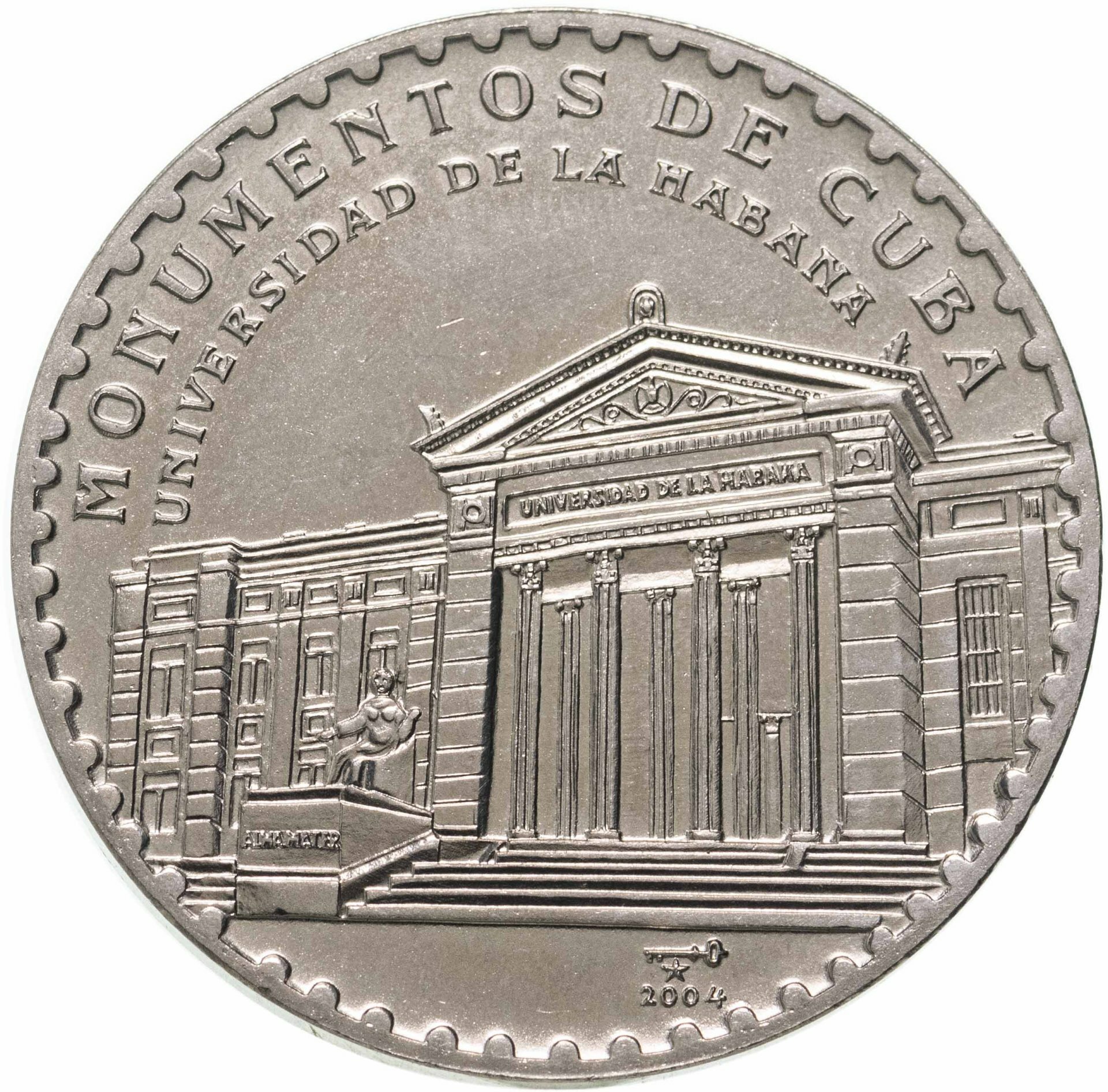 Куба 1 песо peso 2004 Монументы Кубы - Гаванский университет, Мельхиор медь-никель, в сохранности UNC