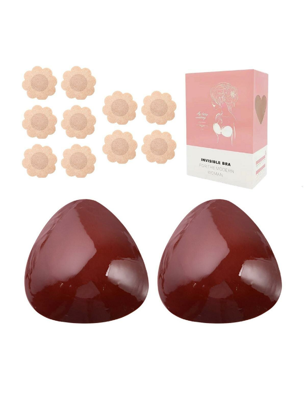 Силиконовые треугольные вставки для бюстгальтера с 5 сменными прокладками, Глубокая коробка цвета торта - B