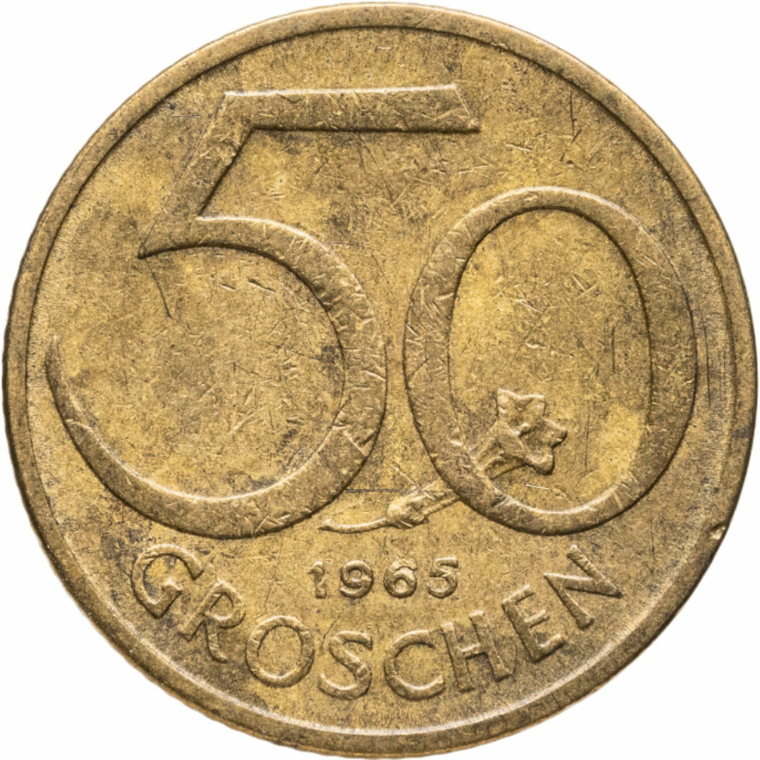 Австрия 50 грошей groschen 1965, Бронза, в сохранности VF-XF