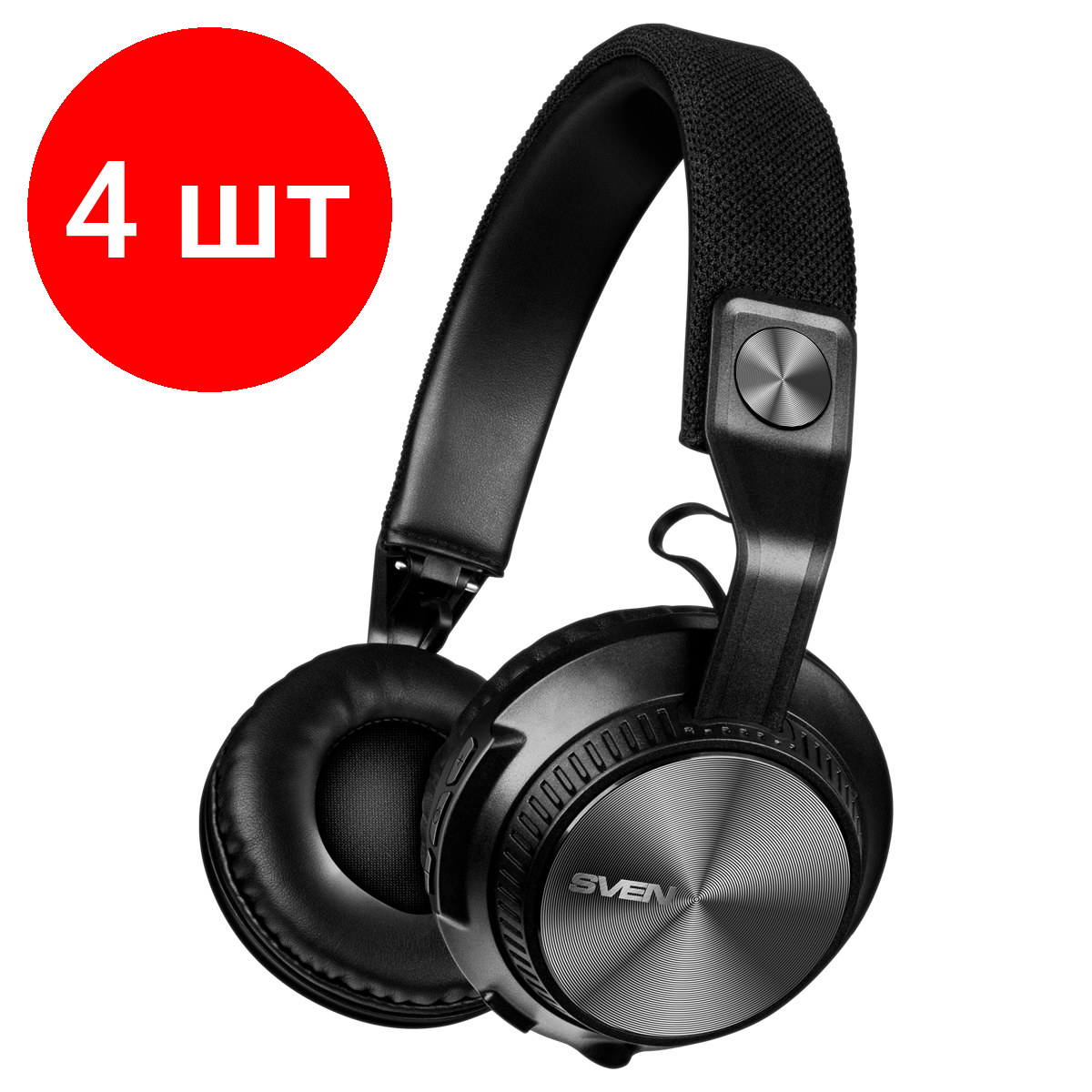 Комплект 4 шт, Наушники с микрофоном беспроводные Sven AP-B630MV, Bluetooth, складные, разъем Micro-USB, черный