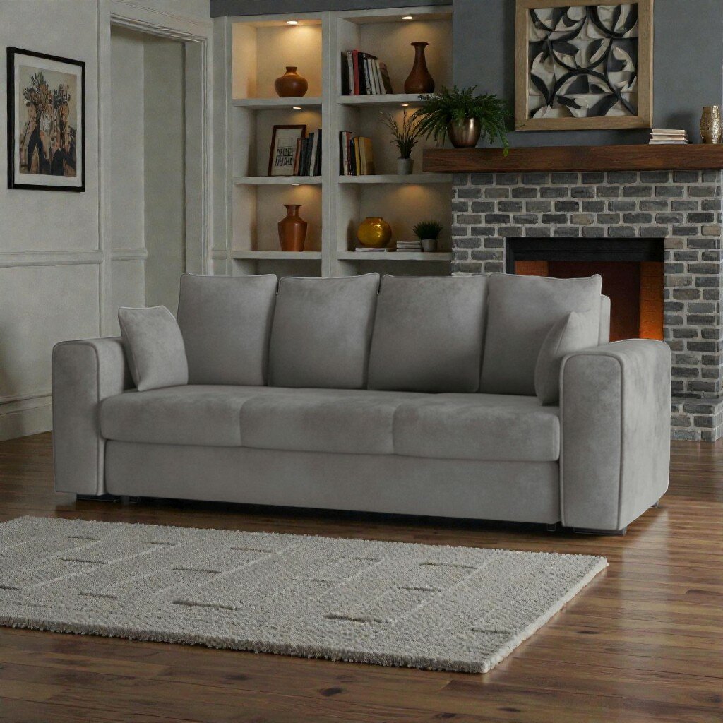 Диван-кровать Giverdi, Независимый пружинный блок, Механизм еврокнижка, Антивандальный велюр, Цвет Серый