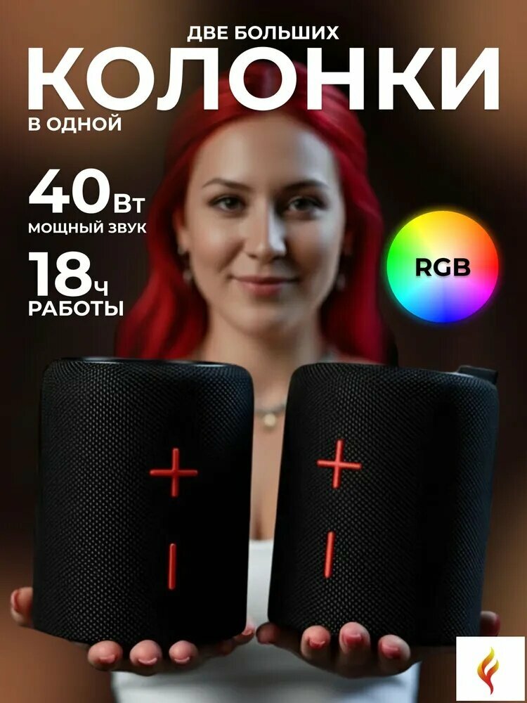 Колонка портативная 2в1 WALKER стереопара TWS, колонка блютуз беспроводная для компьютера, телевизора