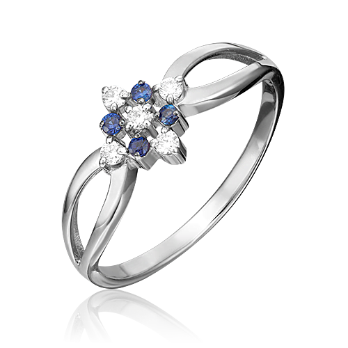 Кольцо, белое золото, 585 проба, бриллиант, сапфир