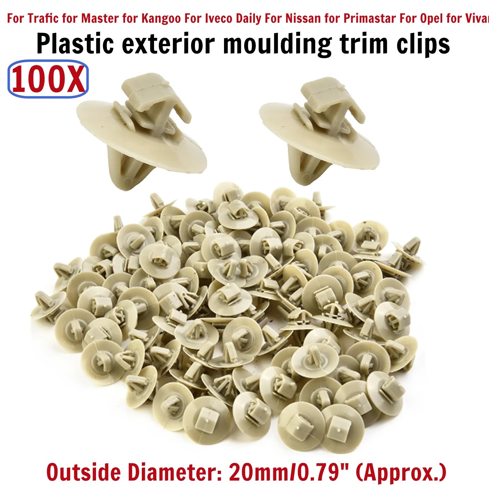100 шт. боковой молдинг, нижняя защита, зажимы для отделки дверей для Trafic Master, для фиксации внешних молдингов и ударов дверей